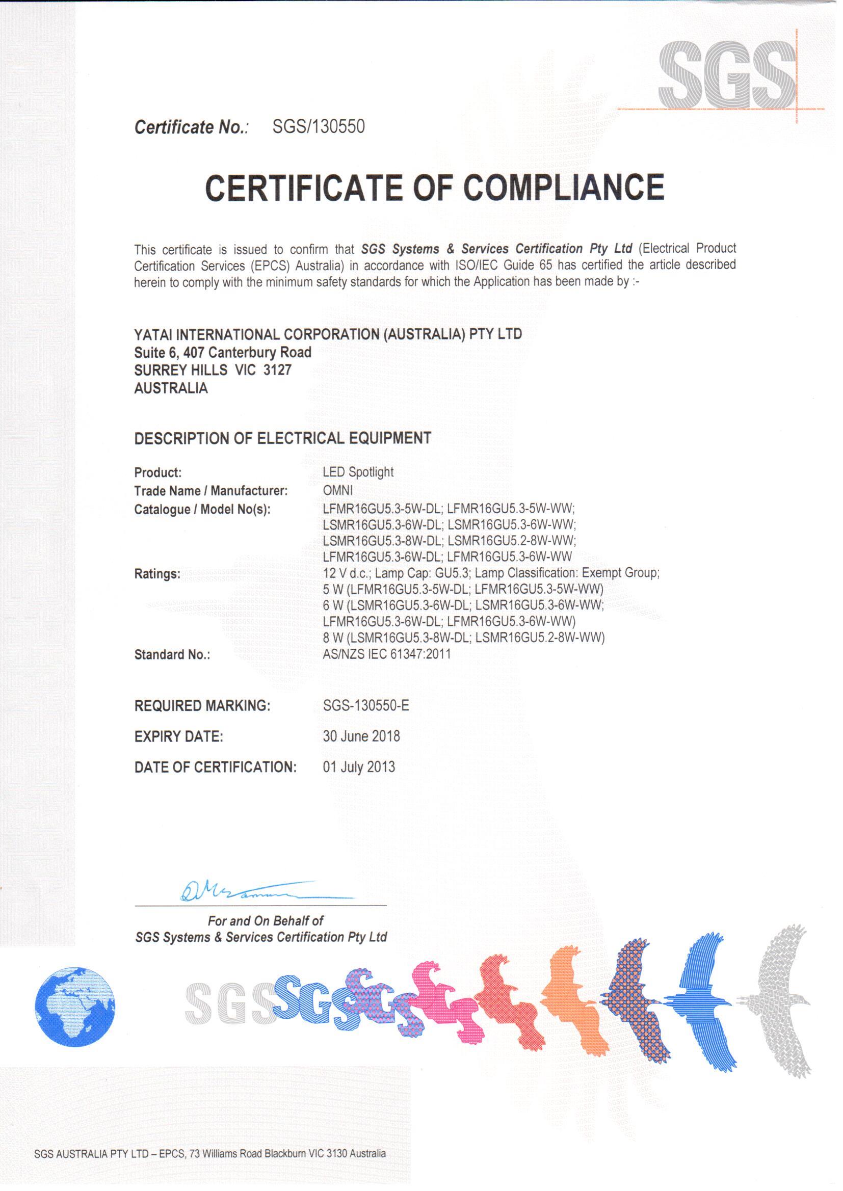 Product Certificates - Omni AU